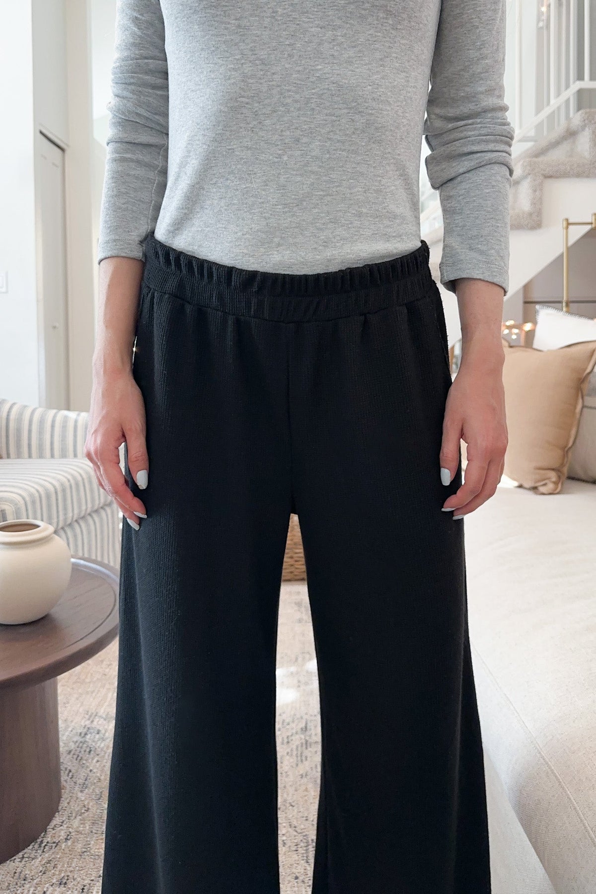 Rowan Waffle Knit Pants in Black | Neutral Ground
