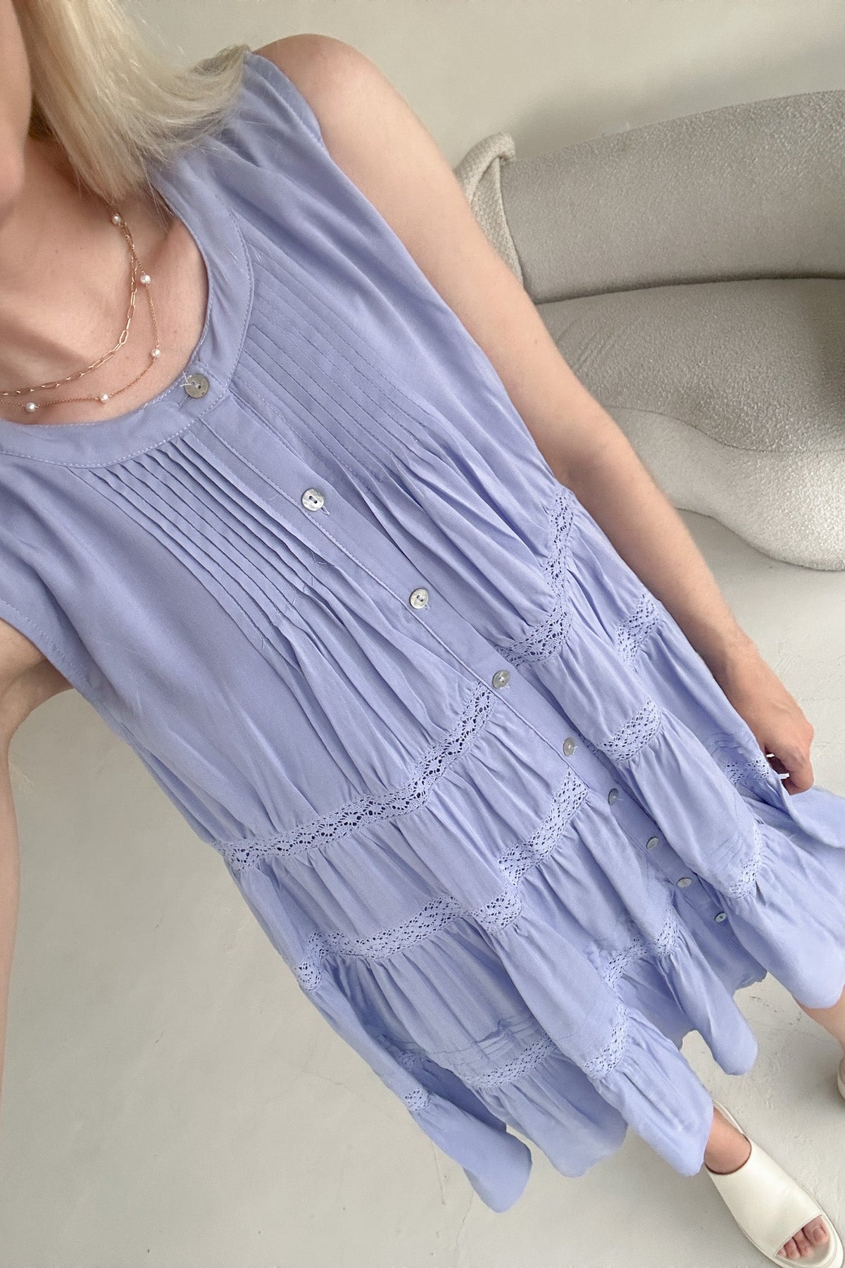 Lacey Flare Ruffle Mini Dress l Neutral Ground